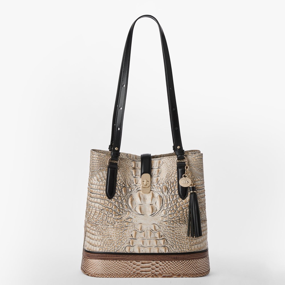 Brahmin Fiora Leather Bucket Bag - Timeless Taupe Skien [yRNeboGy ...
